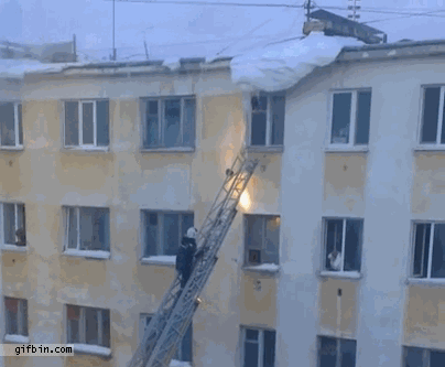 Rooftop Snow Falls On Fireman | Best Funny Gifs Updated Daily