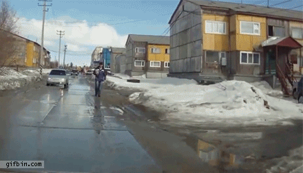 Pedestrian Steps In Deep Snow | Best Funny Gifs Updated Daily