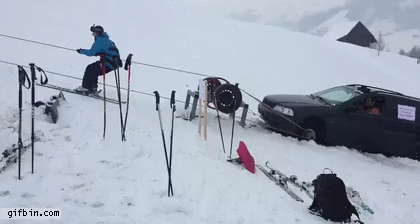 Car-powered Ski Lift | Best Funny Gifs Updated Daily