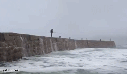 Big Wave Washes Fisherman Into The Ocean | Best Funny Gifs Updated Daily