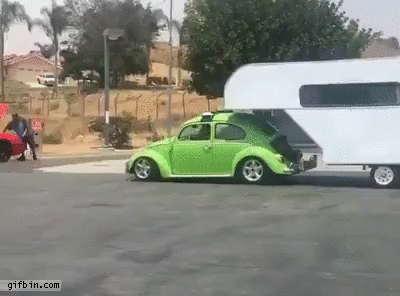 VW Beetle With Trailer Turns Around | Best Funny Gifs Updated Daily