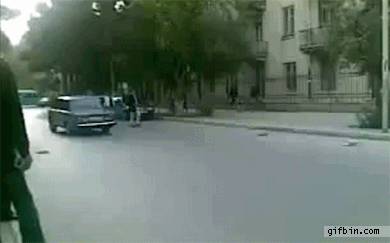 Car Almost Hits Man During Handbrake Turn | Best Funny Gifs Updated Daily