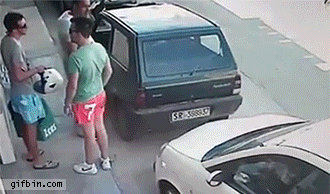 Man Pushes Car Out Of Parking Lot | Best Funny Gifs Updated Daily