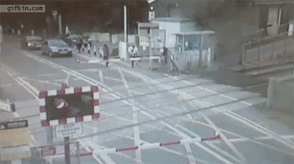 Woman At Level Crossing Near-miss | Best Funny Gifs Updated Daily