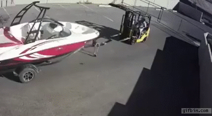 Guy Stopping Boat And Forklift | Best Funny Gifs Updated Daily